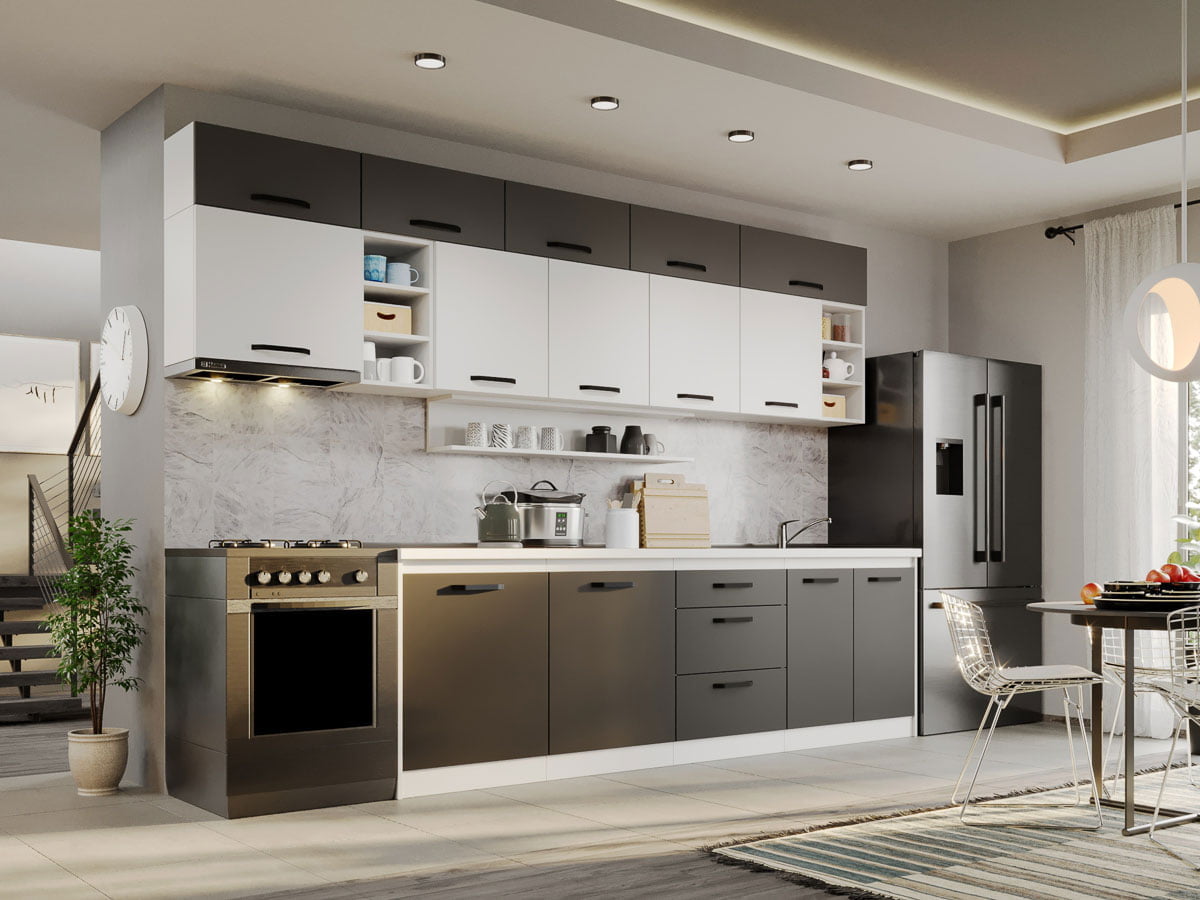 Mobila Bucatarie Fog Alb+Gri - 63 - 320 cm - mobidea